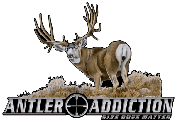 Color Mule Deer Antler Addiction Size Does Matter Decal – Hunters Image